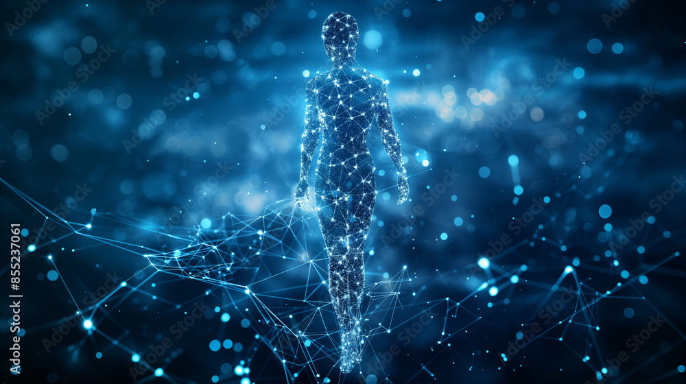 A digital representation of a human figure, constructed from a network ...