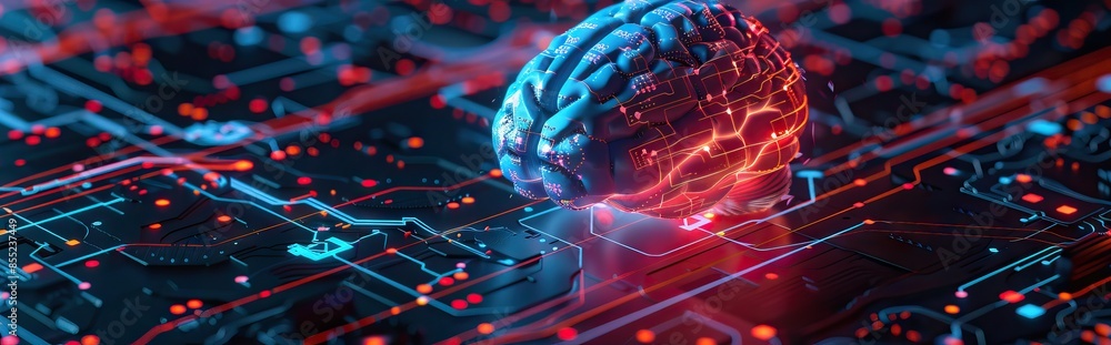 3d rendering of human brain on technology background represent ...