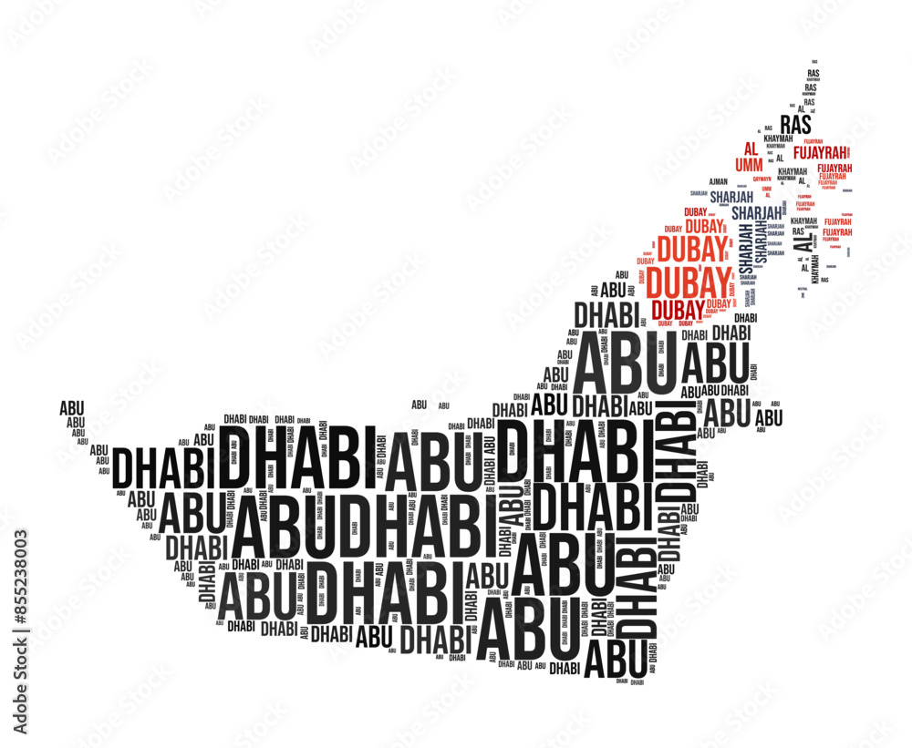 United Arab Emirates Word Cloud. Country shape with region division ...