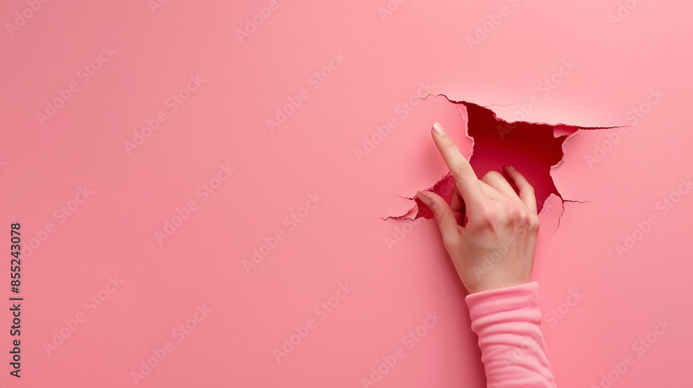 Hand tearing pink wallpaper. Stock Illustration | Adobe Stock