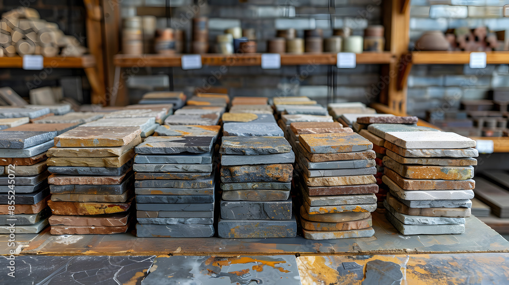 stack of paving tiles in a warehouse. Production and sale of stone ...