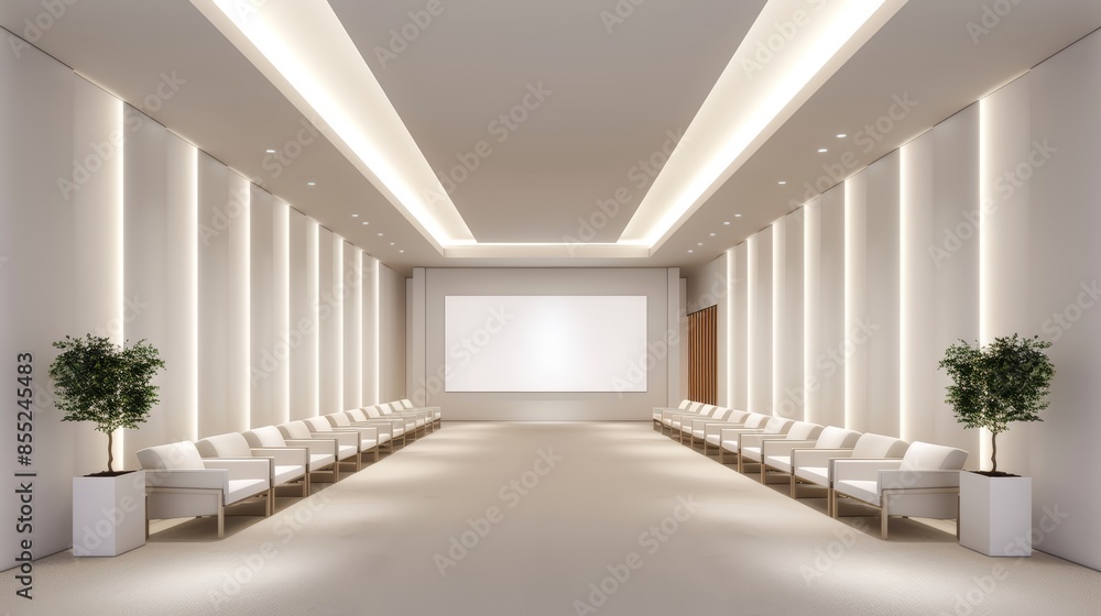 Modern memorial hall wall layout, featuring integrated flat screens and ...
