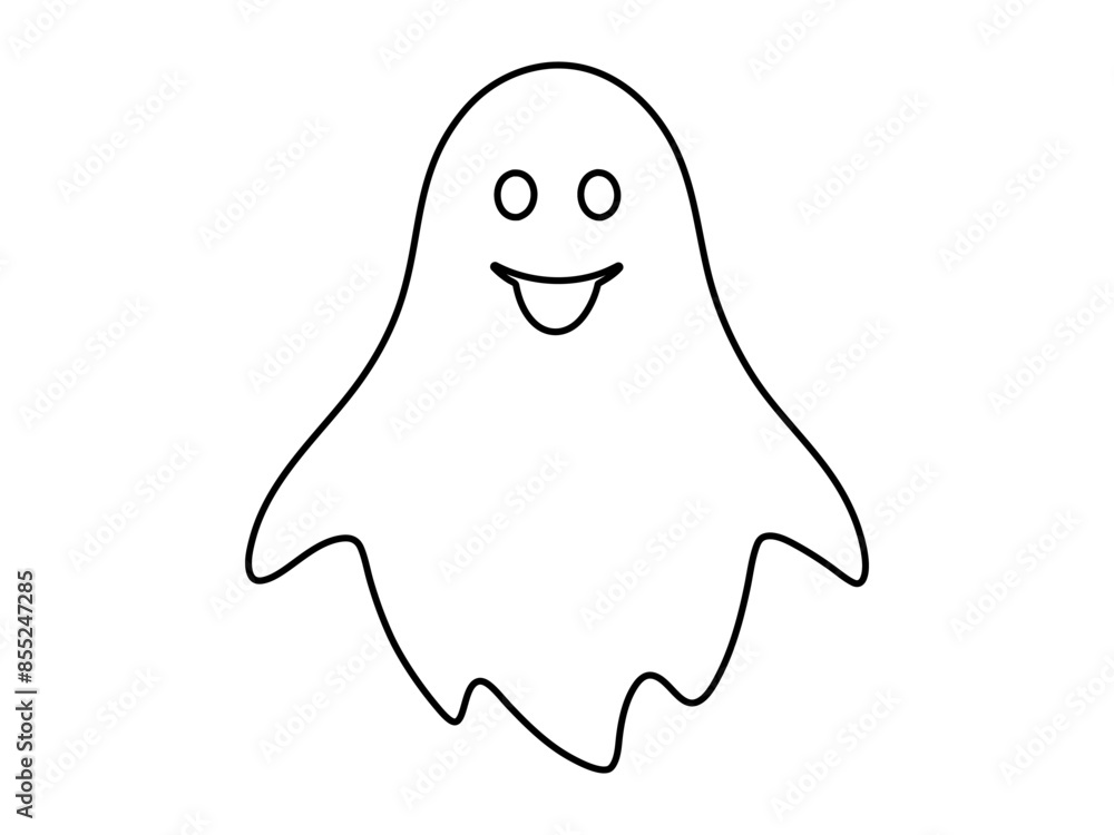 Black outline of funny smiling cute ghost isolated on white background ...
