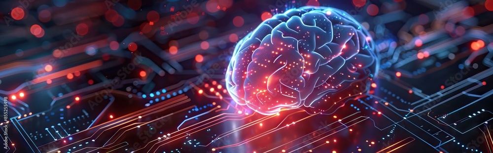 3d rendering of human brain on technology background represent ...