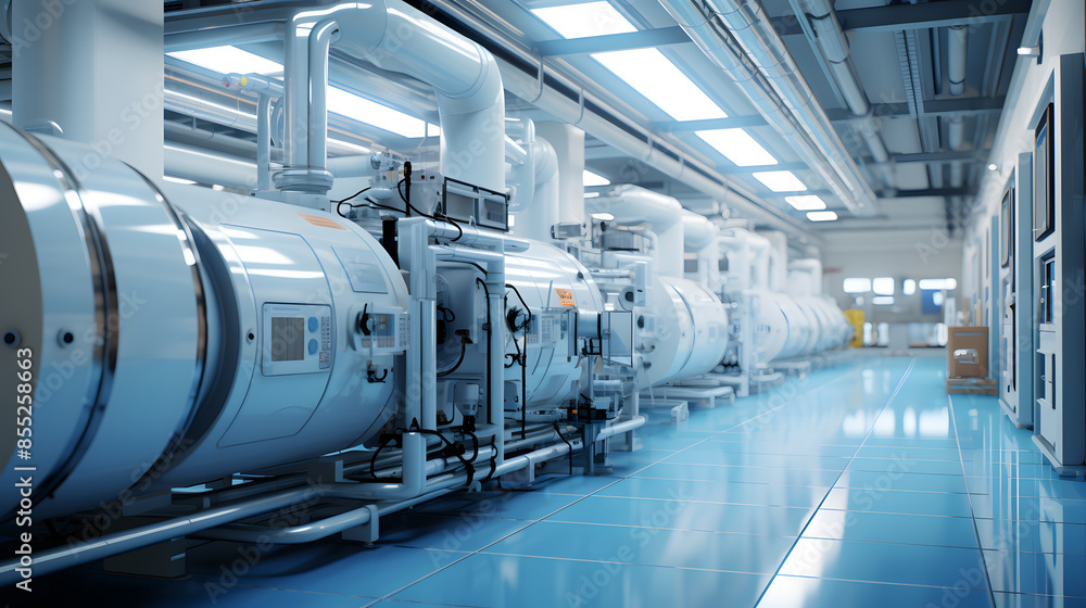 HVAC system pipes and pumps, handling heating, ventilation, air ...