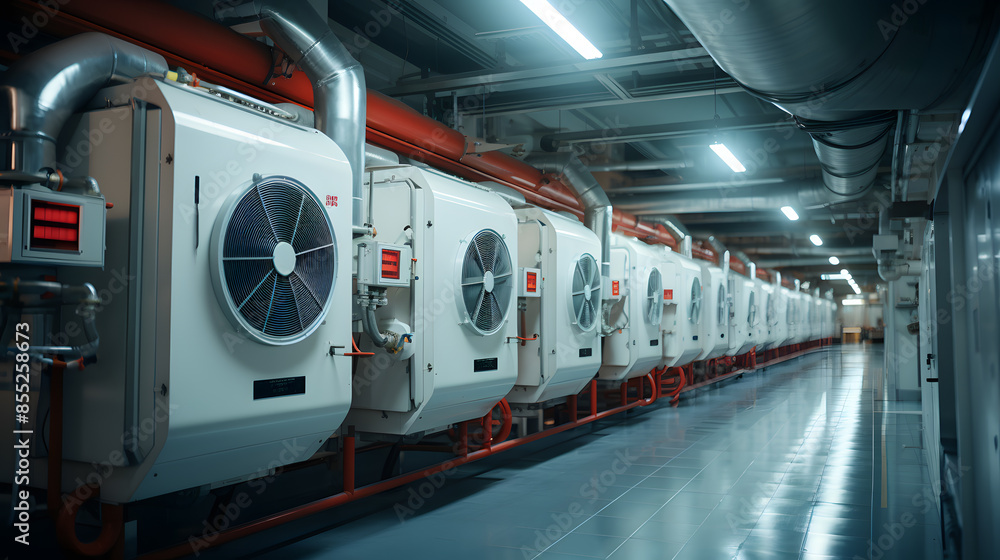 HVAC system pipes and pumps, handling heating, ventilation, air ...