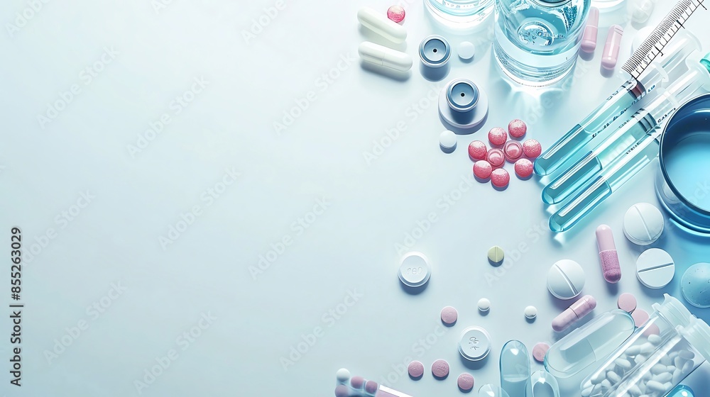 Detailed clinical research symbols on a clean background, with space ...