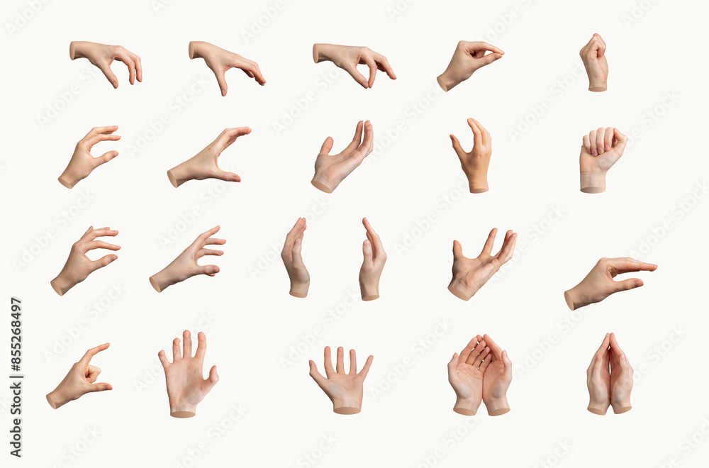 Hand gesture set, various signs. White background, isolated different ...