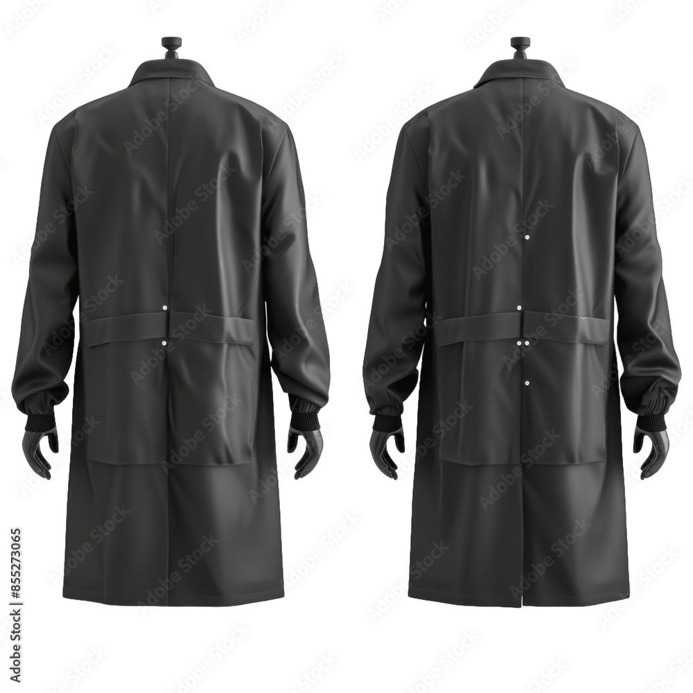Blank black medical lab coat mockup side and back view 3d rendering ...