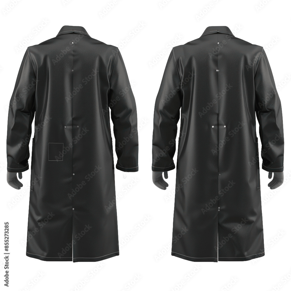 Blank black medical lab coat mockup side and back view 3d rendering ...