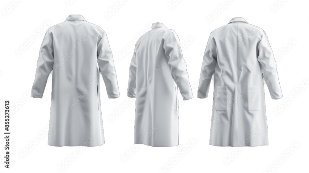 Blank white medical lab coat mockup side and back view 3d rendering ...