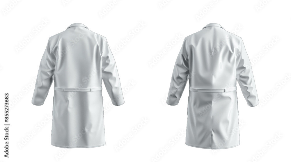 Blank white medical lab coat mockup side and back view 3d rendering ...