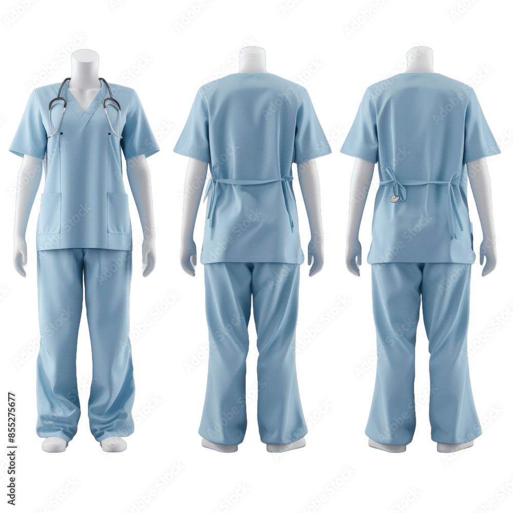 Nurse uniform mockup in front back and side views 3d rendering Isolated ...