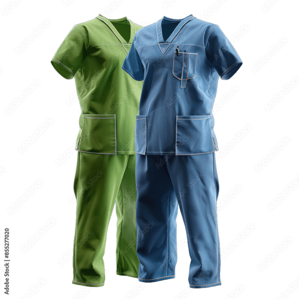 Realistic 3D Mockup Of Medical Scrubs Blue And Green Isolated on ...
