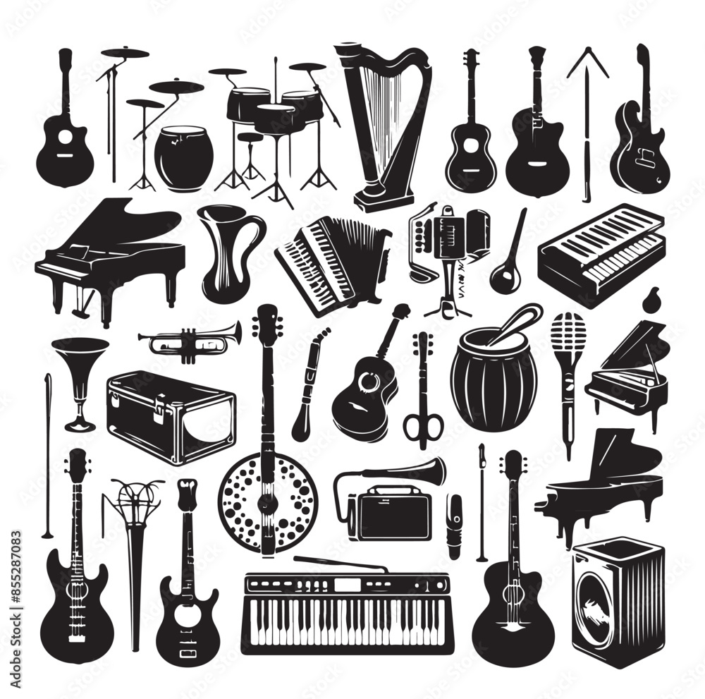 Music Instruments icon collection - vector silhouette illustration ...