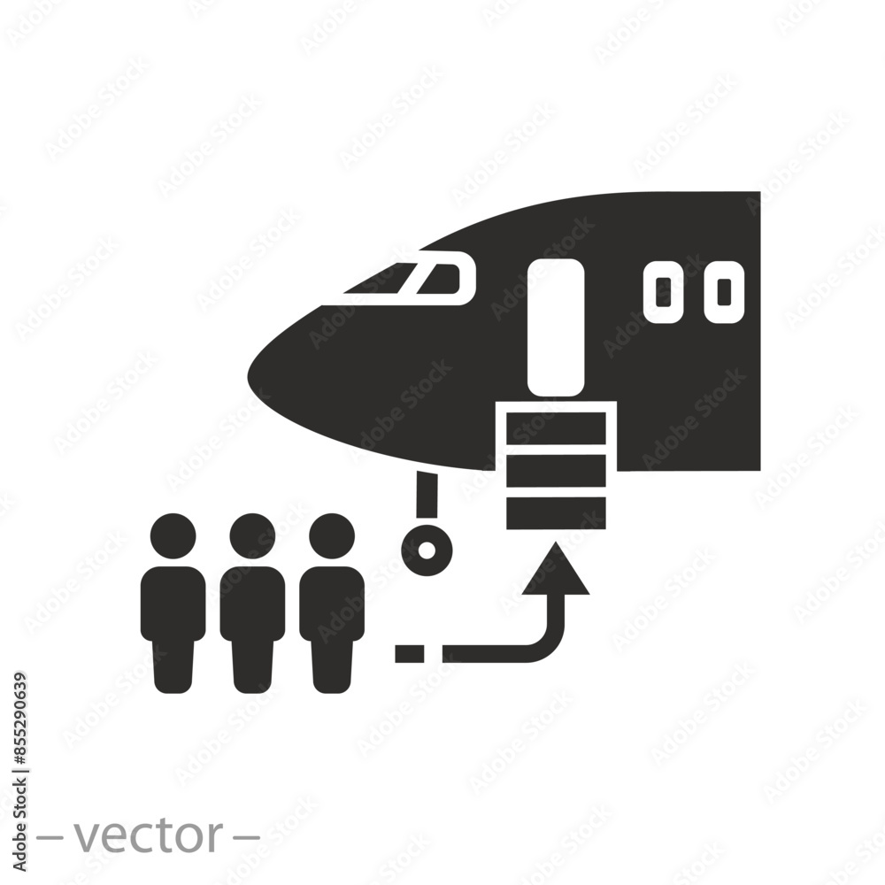 start airplane flight icon, landing a passengers on a plane, airport ...