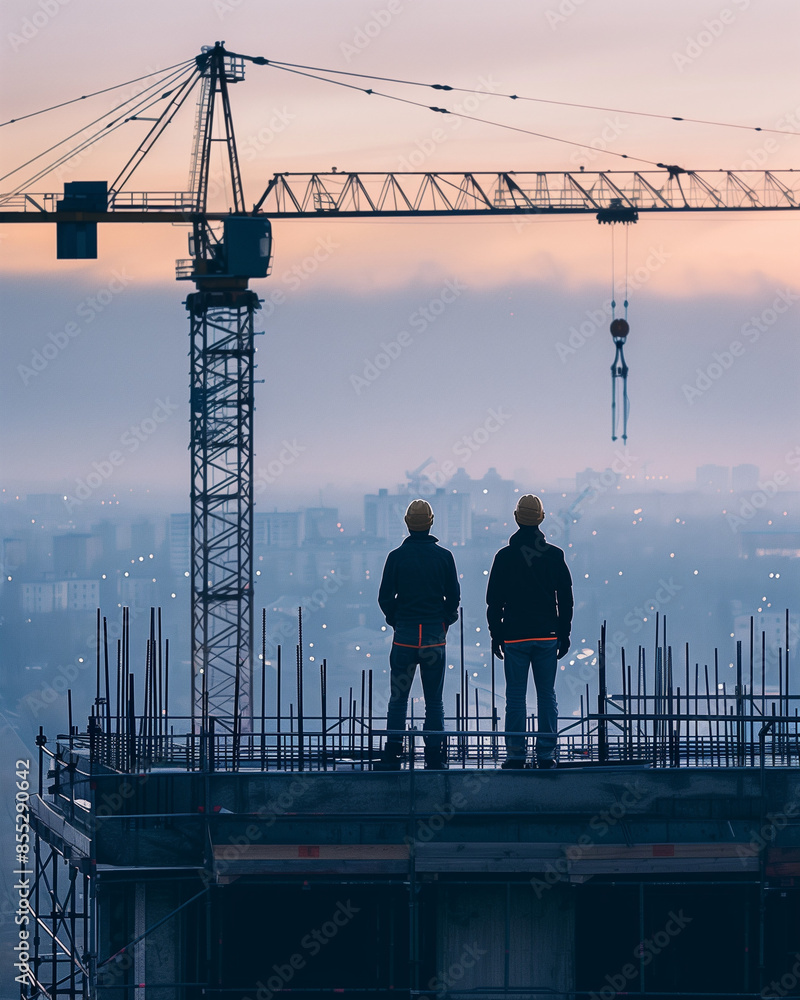 Civil engineers overseeing the construction of the stand on the new ...