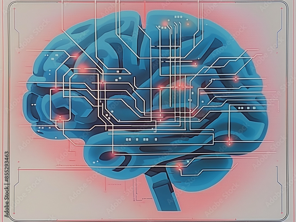 an LLM (large language model) represented as a mechantronic robot brain ...
