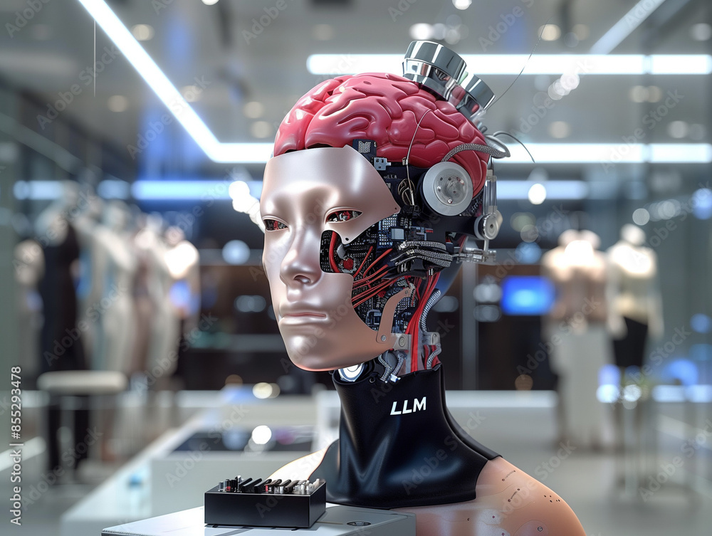 an LLM (large language model) represented as a mechantronic robot brain ...