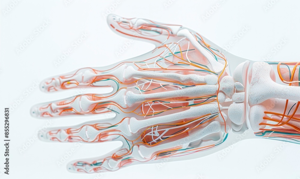 An anatomical model of the human arm, showcasing muscles and tendons ...