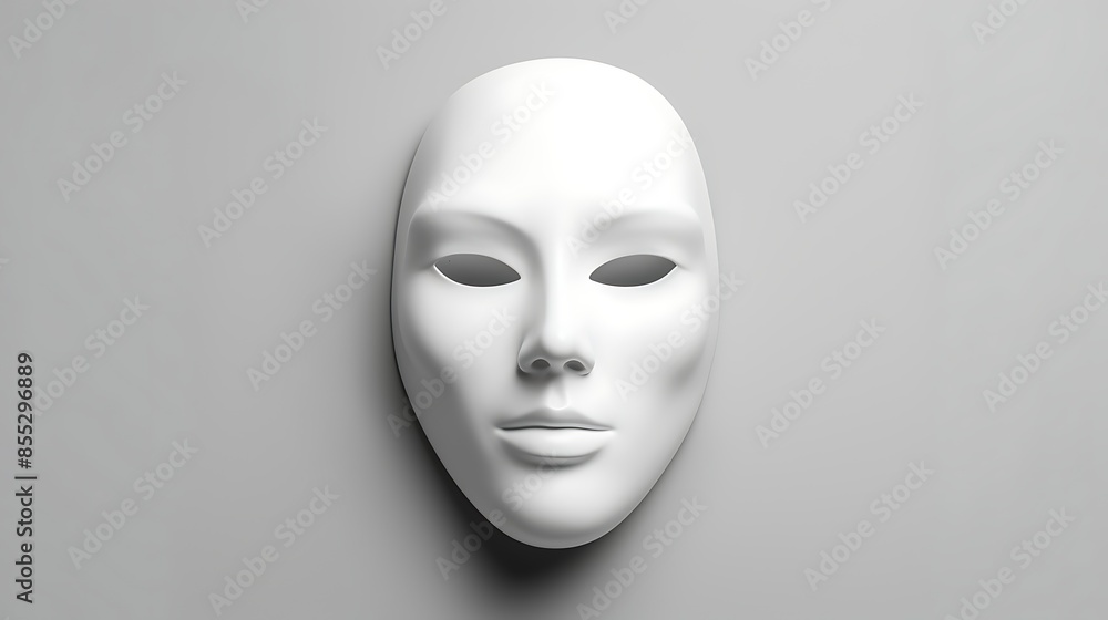 A white mask on a white background. The mask is smooth and featureless ...