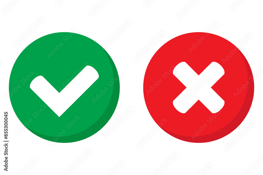 Right or wrong icons. Green tick and red cross checkmarks. Yes or no ...
