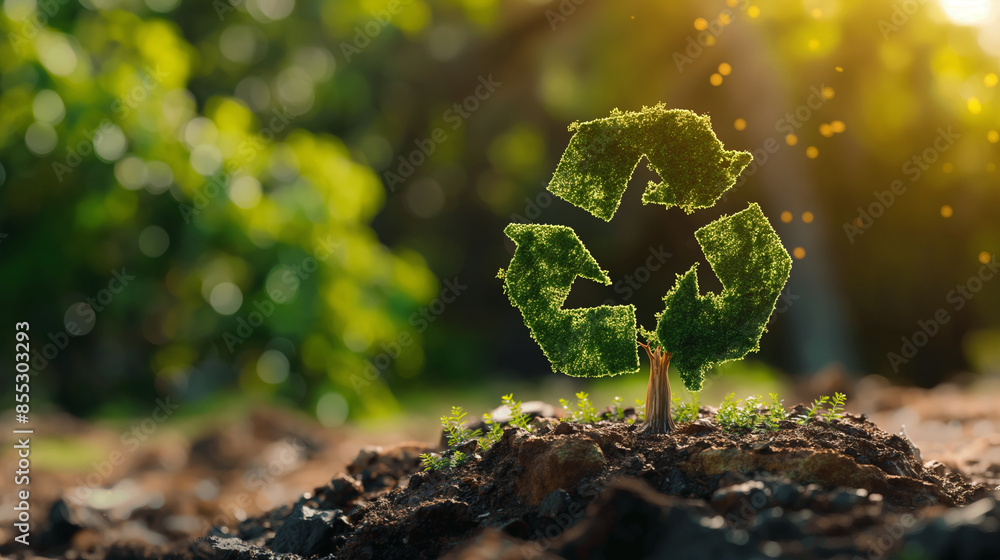 See a flourishing tree with leaves shaped like recycling symbols ...
