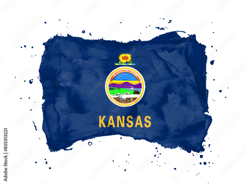 Flag of Kansas, brush stroke background. Flag State Kansas of United ...