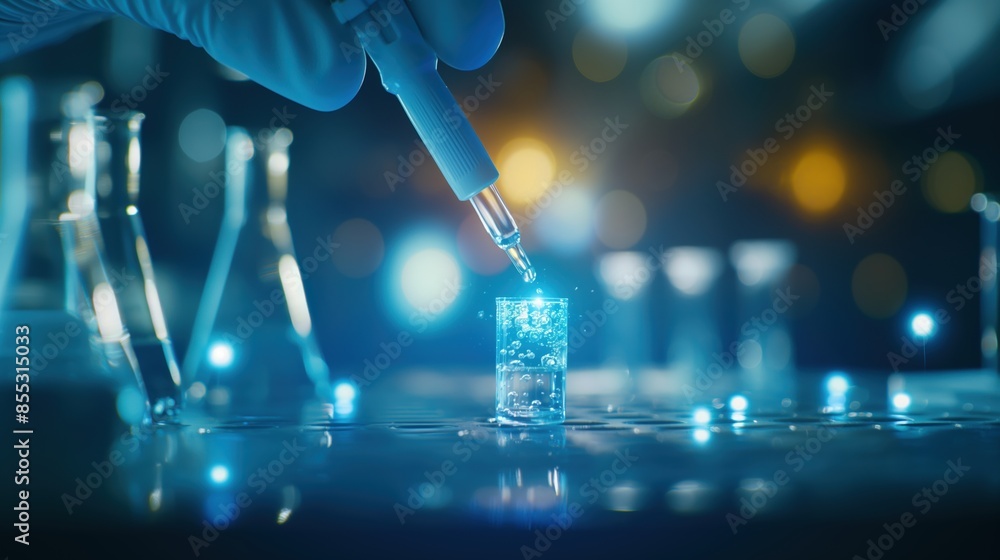 Chemist conducting experiment selective focus, chemical analysis ...