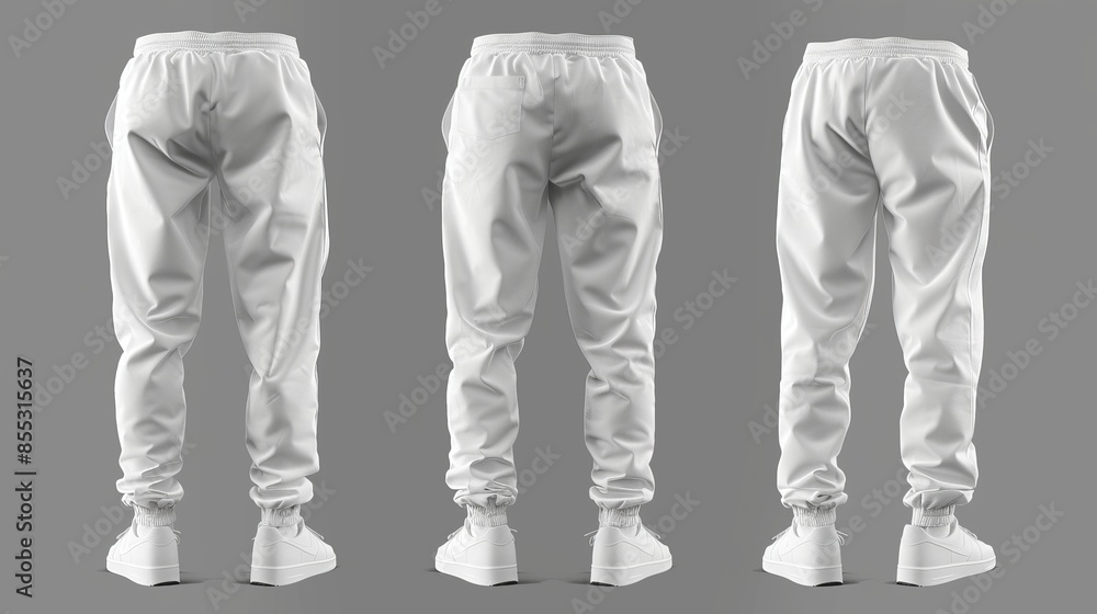 3D rendering of blank white mens pants mockup showing front and back ...