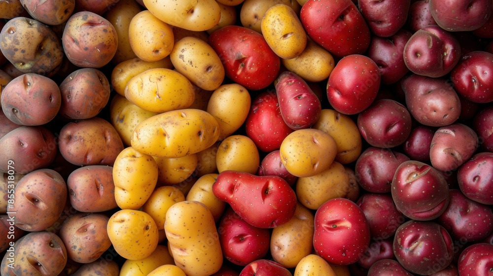 Variety of Fresh Potatoes: Red, Yellow, and Brown. National Potato Day ...