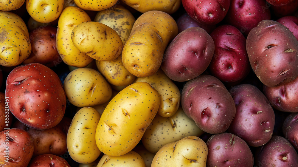 Variety of Fresh Potatoes: Red, Yellow, and Brown. National Potato Day ...
