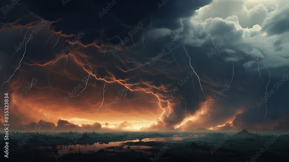 A dark and stormy night. The sky is lit up by frequent lightning ...