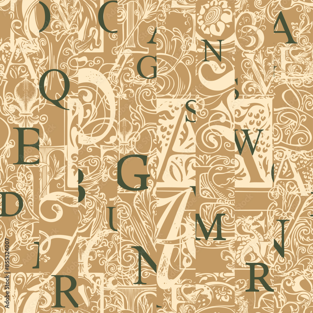 Vector abstract seamless background pattern with hand-drawn initial and ...