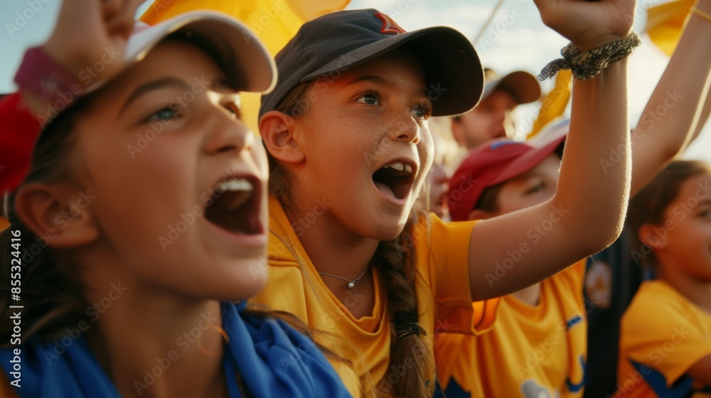 Passionate Young Softball Fans Cheering with Team Flags - Enthusiastic ...