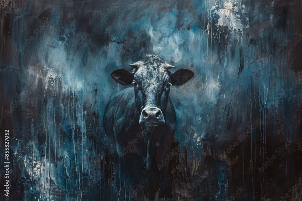 Gothic Style Cow Painting with Dark Moody Colors and Dramatic Lighting ...