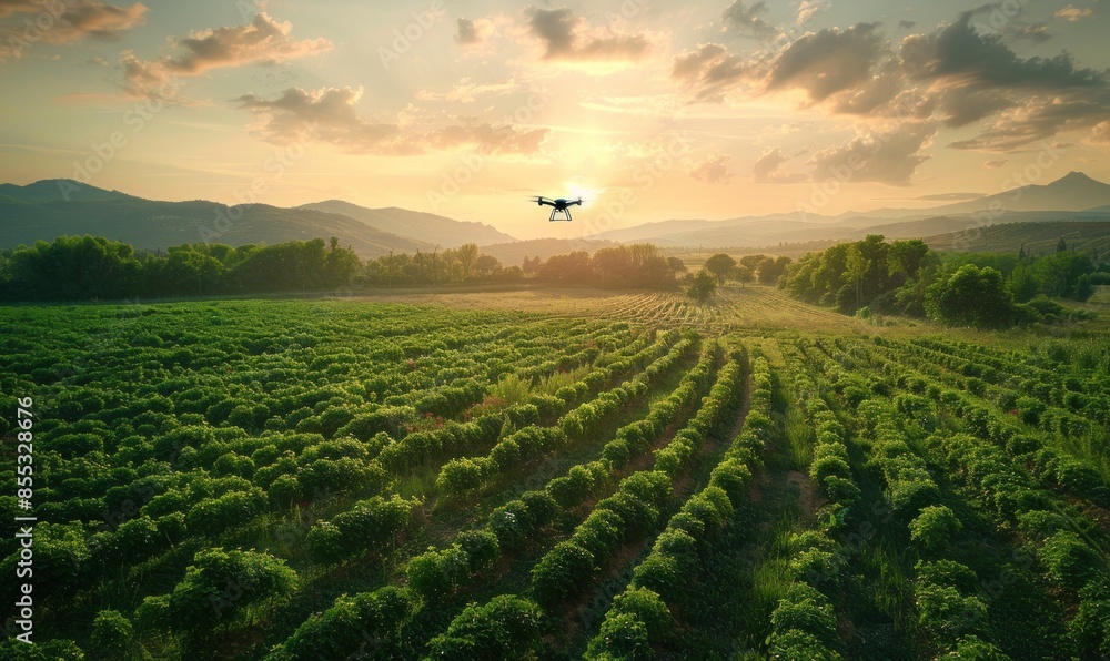 Expansive panoramic view capturing a futuristic agricultural landscape ...