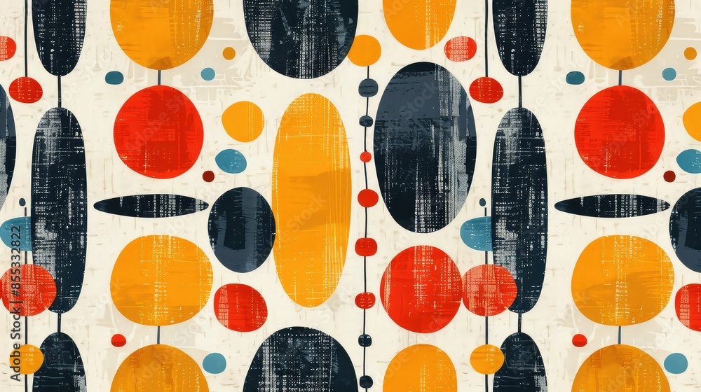 Vintage Mid-Century Modern Pattern Design with Geometric Shapes and ...