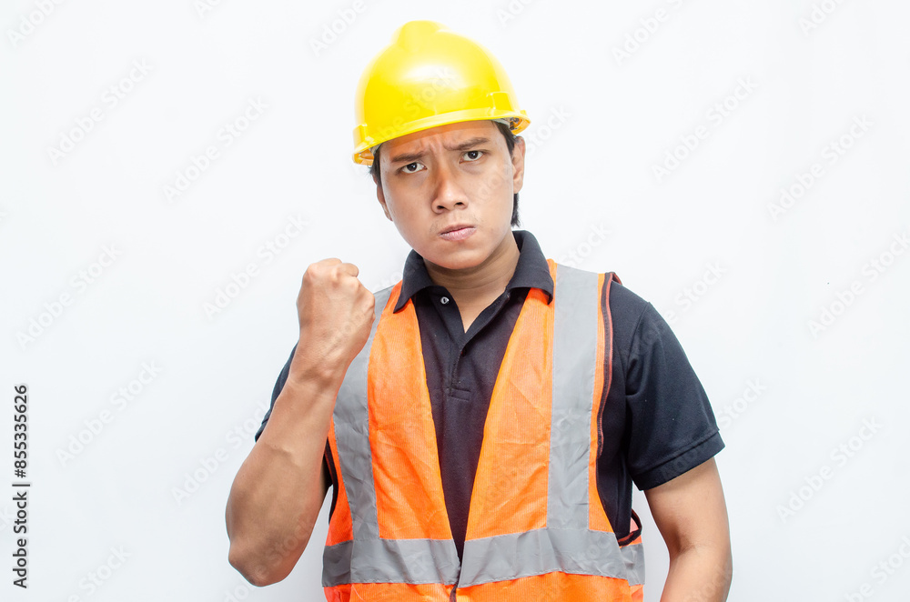 stressed overworked concept illustrated by asian male construction ...
