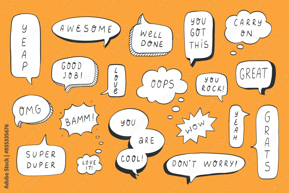 Speech bubbles doodles collection for stickers, prints, planners ...