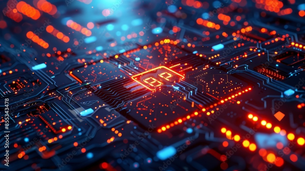 High-tech Cybersecurity: Digital Interface with Red Light Illumination ...