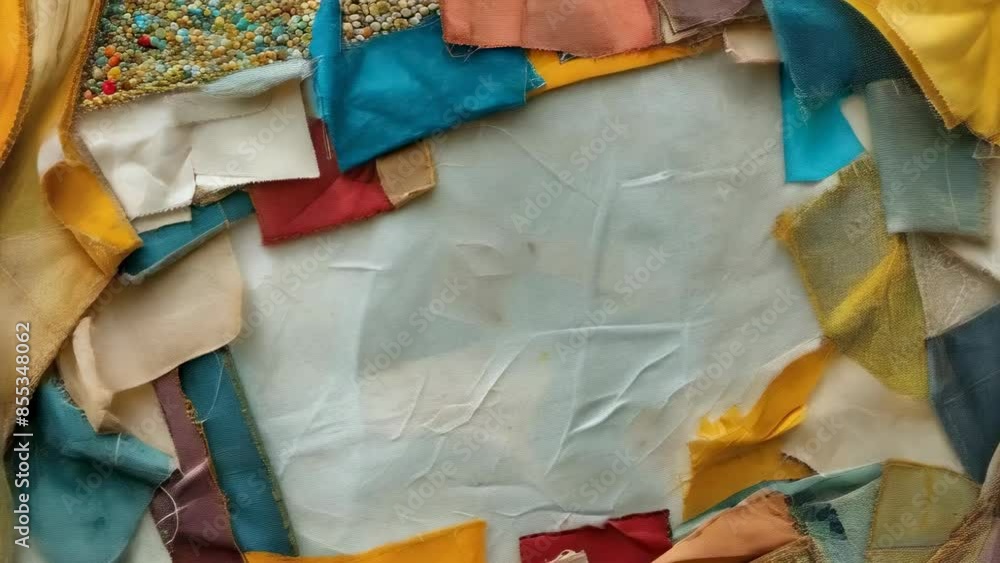 A vibrant collection of fabric scraps in various colors surrounds a ...