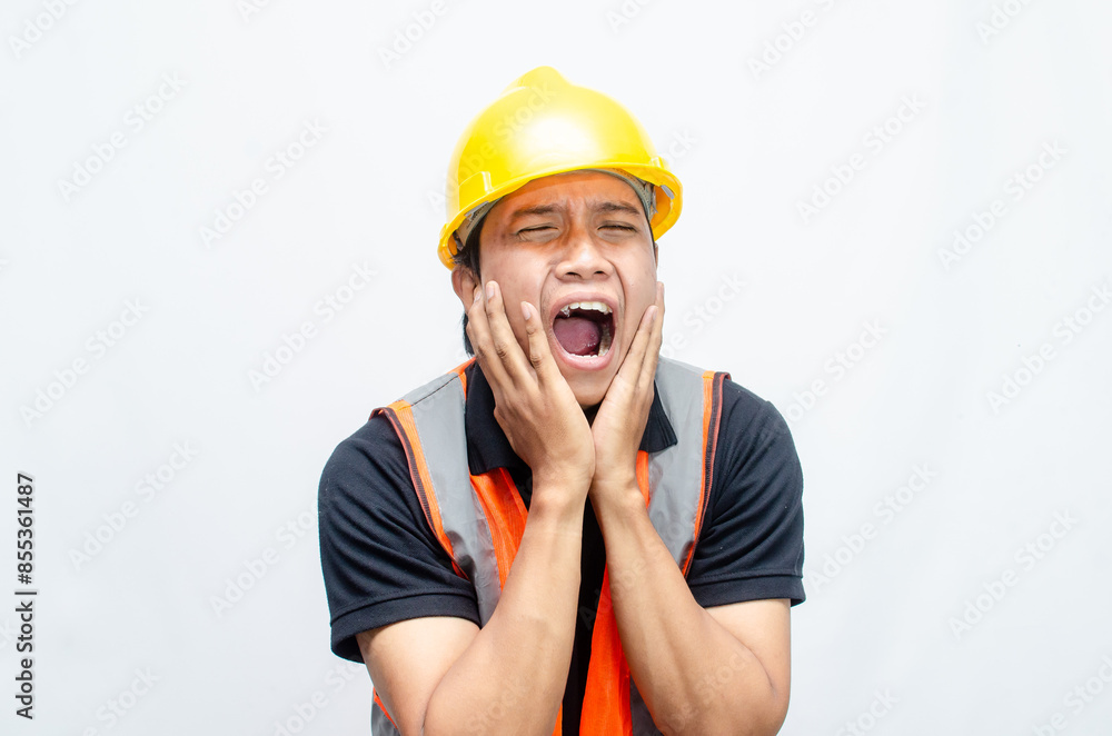 stressed overworked concept illustrated by asian male construction ...