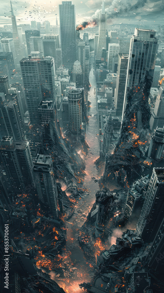 Devastated Cityscape A Striking Visualization of Urban Destruction and ...