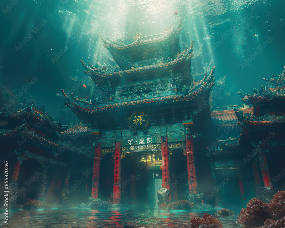 Majestic Underwater Asian Temple A Stunning Blend of Architecture ...