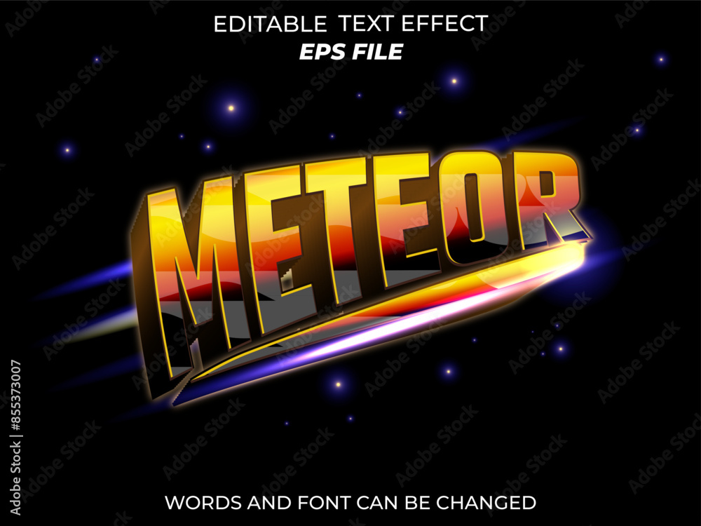 meteor text effect, font editable, typography, 3d text. vector template ...