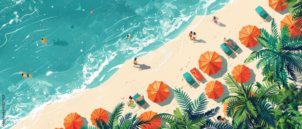 Community fairs flat design top view Beach outings animation Analogous ...