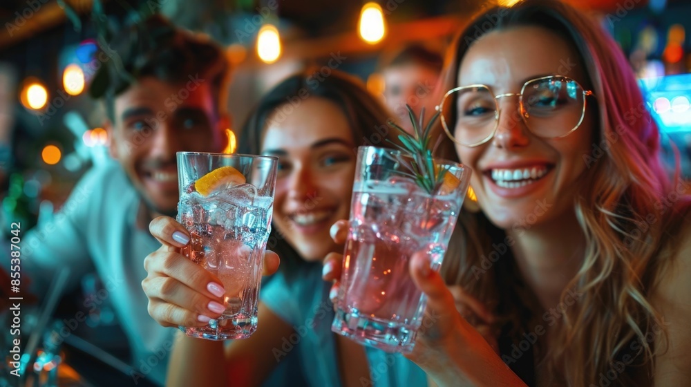 Cheerful Group of Friends Socializing and Sipping Gin and Tonic ...