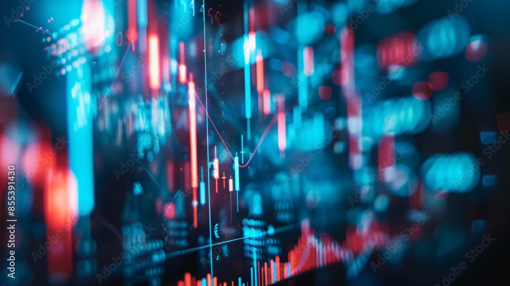 Blue stock market trading chart with candlestick graphs. Stock ...