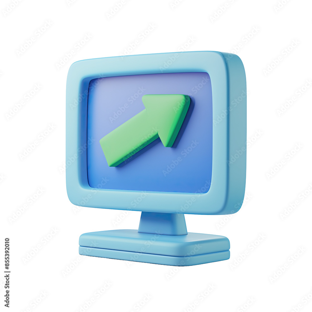 Minimalistic Bright Matte Blue Desktop Computer with Green Arrow ...